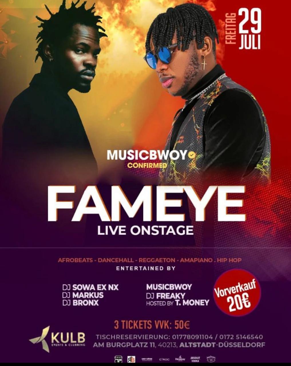 Fameye and Musicbwoy to perform live in Dusseldorf, Germany